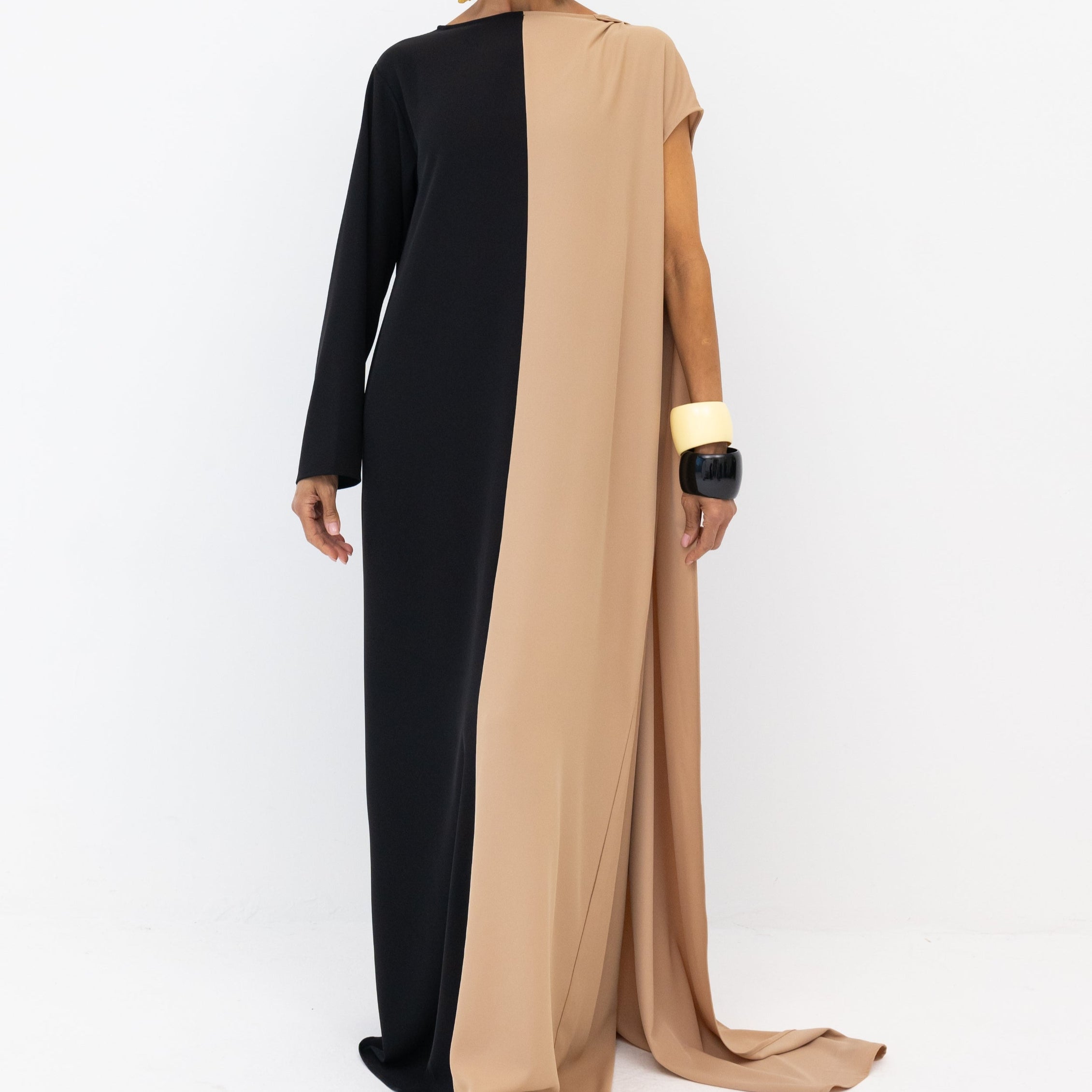 Diana Fluid Maxi Dress In Beige & Black | Ada & Edith