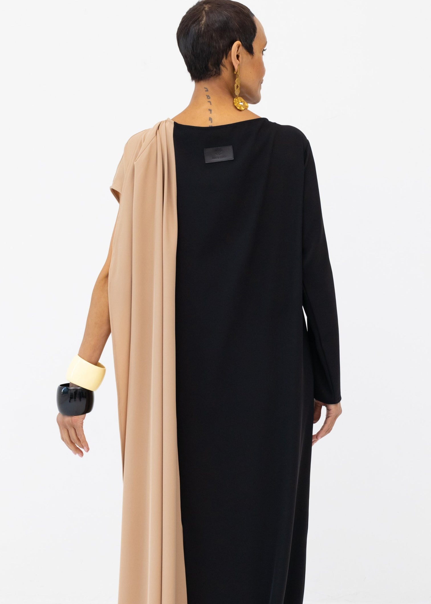 Diana Fluid Maxi Dress In Beige & Black | Ada & Edith